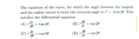 The Equation Of The Curve For Which The Angle