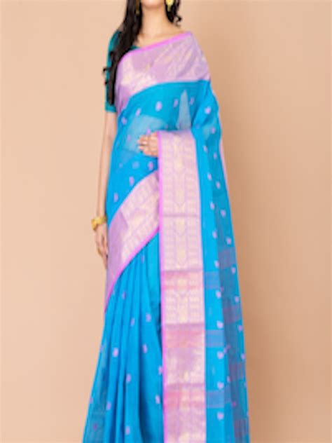 Buy Laa Calcutta Ethnic Woven Design Zari Pure Cotton Taant Saree