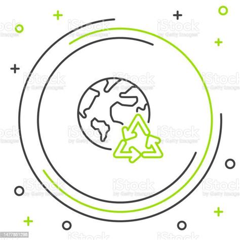 검은 색과 녹색 선 행성 지구와 흰색 배경에 격리 된 재활용 아이콘 환경 개념입니다 다채로운 개요 개념입니다 벡터 일러스트 레이
