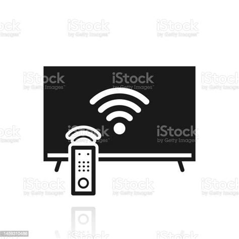 와이파이가 있는 Tv 흰색 배경에 반사된 아이콘 Tv 보기에 대한 스톡 벡터 아트 및 기타 이미지 Tv 보기 개념 검은색