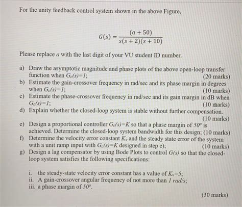 Solved For The Unity Feedback Control System Shown In The Chegg