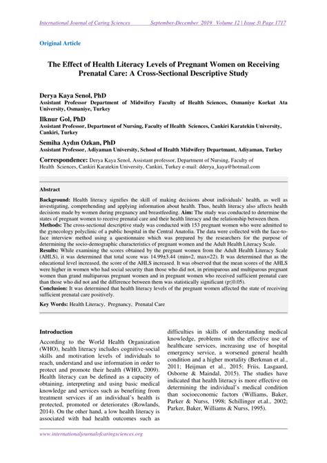 Pdf The Effect Of Health Literacy Levels Of Pregnant Women On