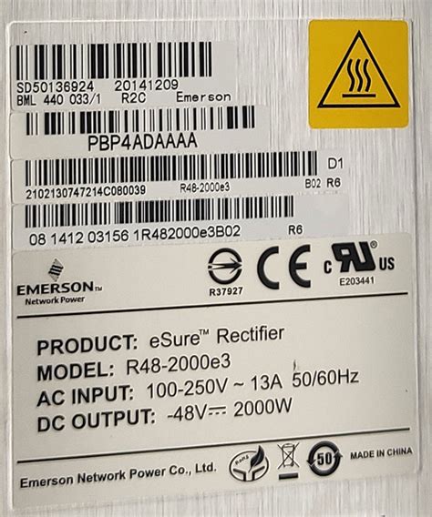 Vertiv 48v 30a 2000w Telecom Rectifiers Emerson Rectifier Module R48 2000e3