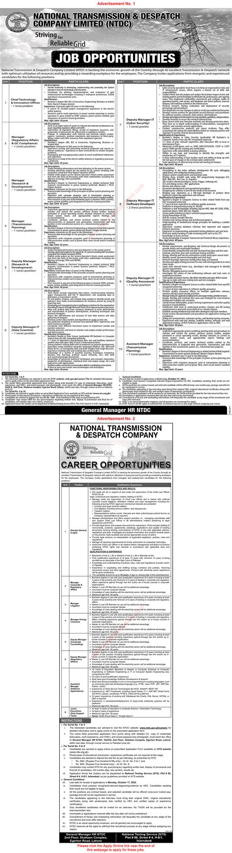 Ntdc Jobs October 2022 Nts Application Form Wapda National Transmission