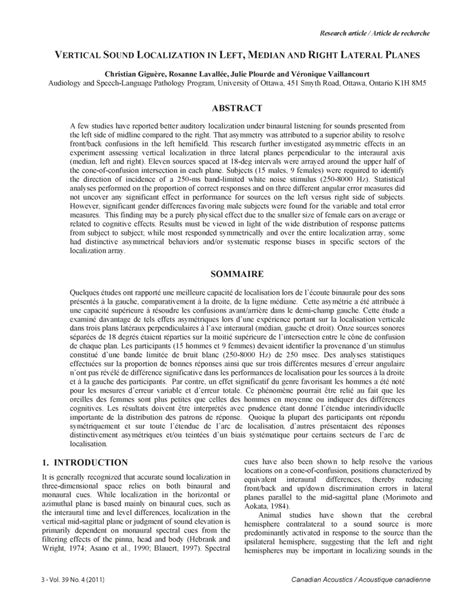 Pdf Vertical Sound Localization In Left Median And Right Lateral Planes