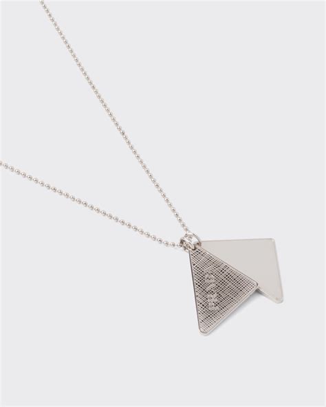 Silver Prada Symbole Pendant Necklace | PRADA