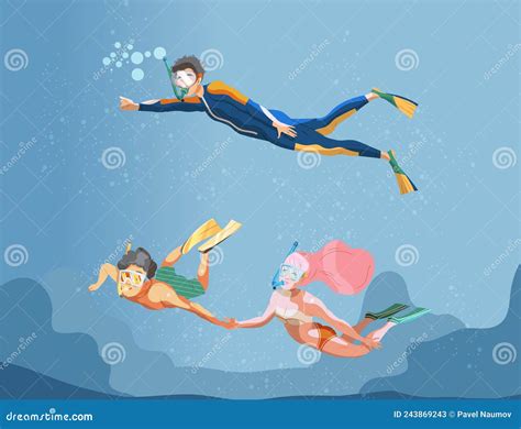 潜水潜水者探索海深 人们潜水和潜水矢量图插图 向量例证 插画 包括有 活动家 下潜 潜水员 海运 243869243