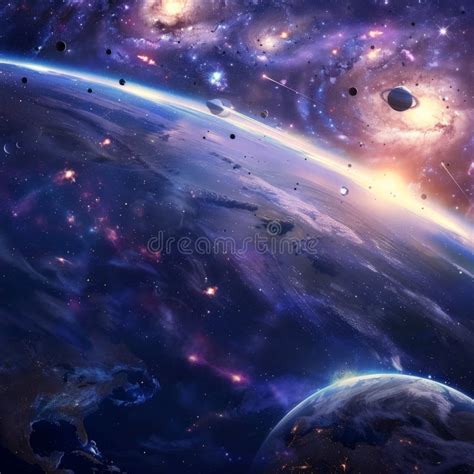 View From Space To The Planet Earth Galaxies Stars Comet Asteroid