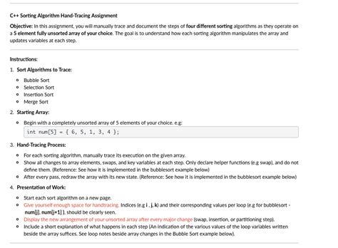 Solved C Sorting Algorithm Hand Tracing Assignment Chegg