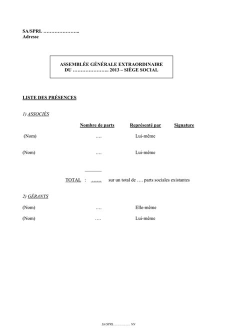 Procès verbal de l assemblée générale extra ordinaire Belgique DOC PDF page sur
