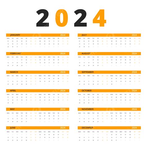 Dise O De Plantilla De Calendario Mensual 2024 Vector Png Dibujos 2024