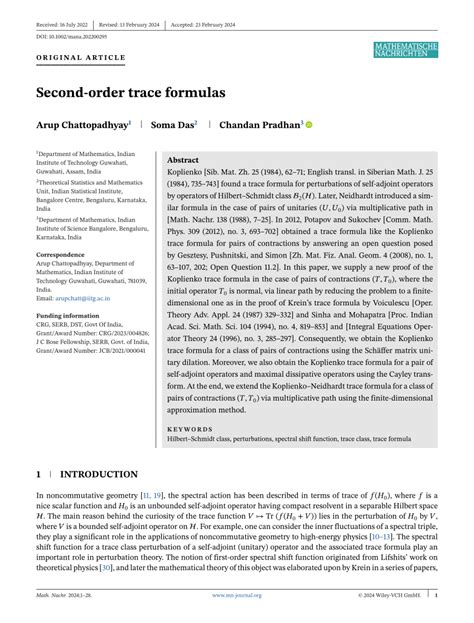 Second‐order Trace Formulas Request Pdf