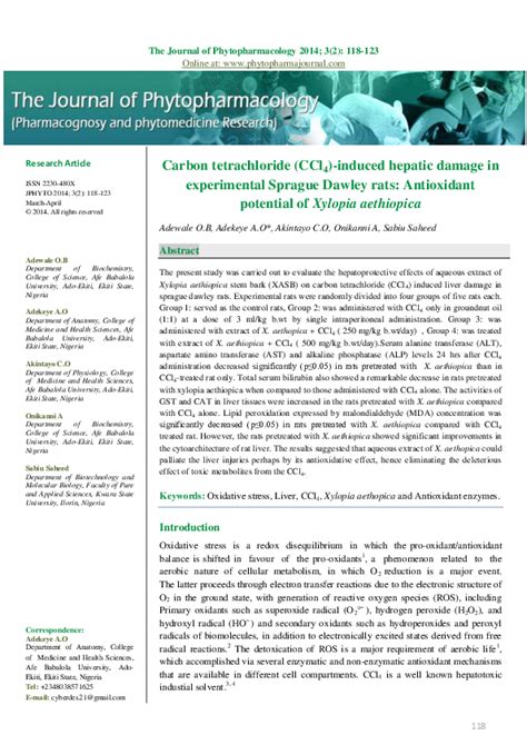 Pdf Carbon Tetrachloride Ccl4 Induced Hepatic Damage In