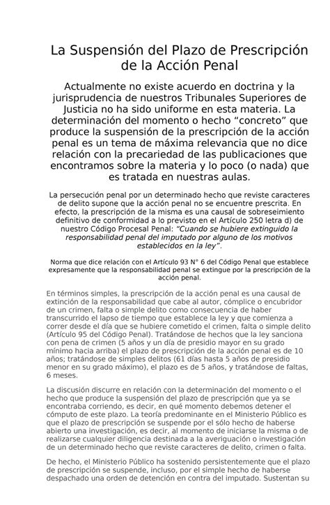 La Suspensión Del Plazo De Prescripción De La Acción Penal La