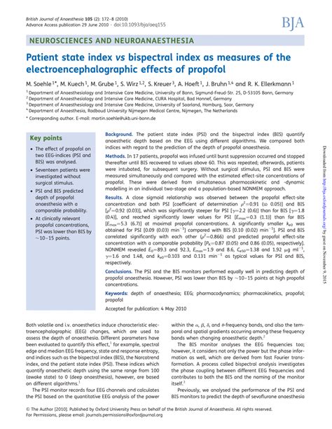 Pdf Patient State Index Vs Bispectral Index As Measures Of The