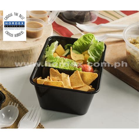 Microwaveable Container 1000ml 2 Compartment [clear And Black] 10pcs