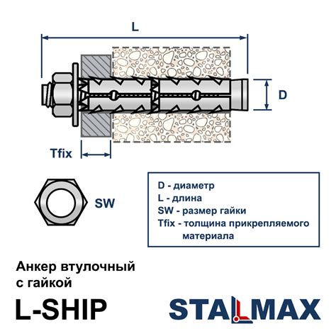 Анкерный болт втулочный с гайкой M6 10х60 L-SHIP цинк купить оптом ...