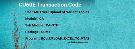 CU60E SAP Tcode For MS Excel Upload Of Variant Tables