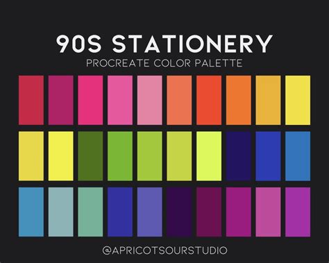90s Stationery Procreate Color Palette Etsy