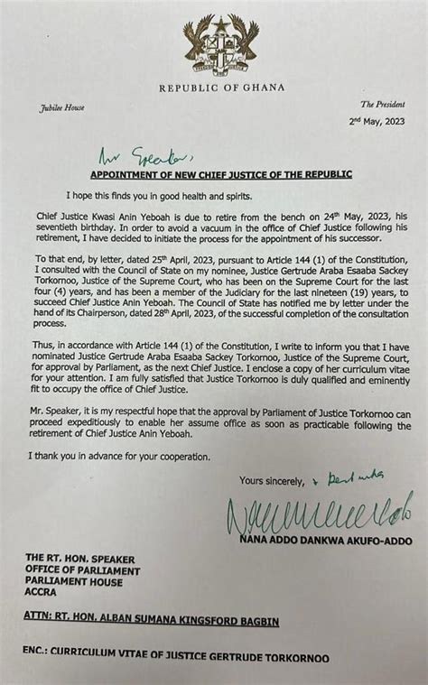 President Akufo Addo Urges Swift Approval Of New Chief Justice Nominee