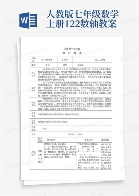 人教版七年级数学上册1 2 2数轴教案 Word模板下载 编号lkdnvpdy 熊猫办公