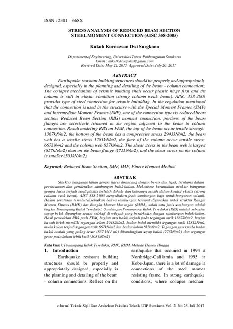 Pdf Stress Analysis Of Reduced Beam Section Steel Moment Connection Aisc 358 2005 Kukuh