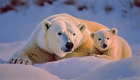 Polar Bear With Her Cub Ai Stock Illustration Illustration Of