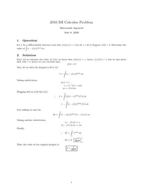 2016 Isi Calculus Problem Pdf Applied Mathematics Theoretical Physics