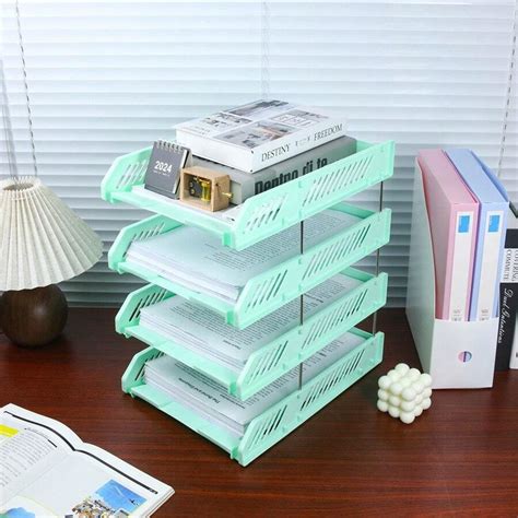 4 Tier Horizontal File Organizer Desktop Storage Rack For Documents