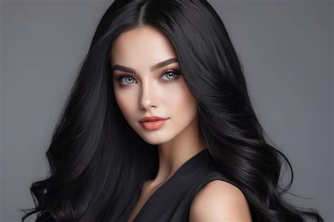 Premium Photo Portrait Of A Beautiful Young Woman With Long Black
