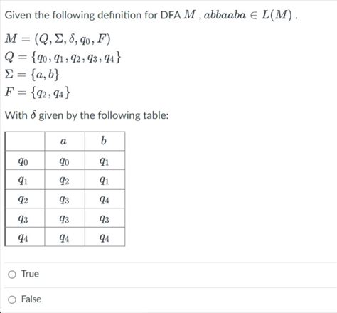 Solved Given The Following Definition For DFA Chegg