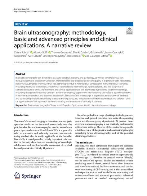 Pdf Brain Ultrasonography Methodology Basic And Advanced Principles And Clinical