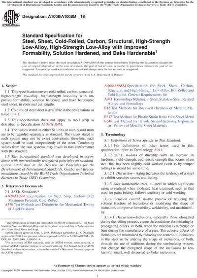 Astm A1008a1008m 18 Standard Specification For Steel Sheet Cold