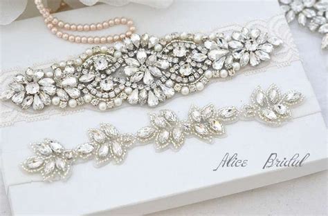 Wedding Ivory Lace Garter Set Bridal Garter Set Crystal Etsy