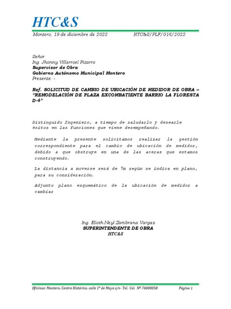 Solicitud De Cambio Medidor De Agua Pdf