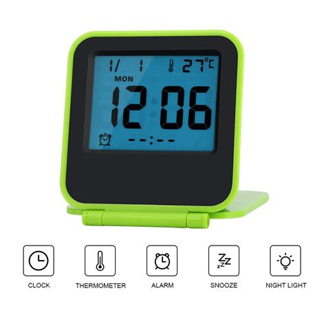 Portable Foldable Tabletop Travel Digital Alarm Clock With Temperature Calendar Date Week