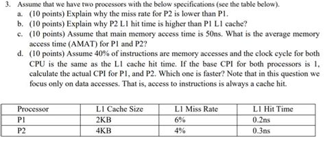 solved 3 assume that we have two processors with the below