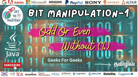 Odd Or Even Without Bit Manipulation 1 Geeksforgeeks Java Tamil Youtube