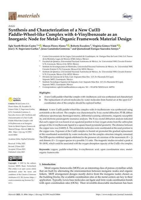Pdf Synthesis And Characterization Of A New Cuii Paddle Wheel Like