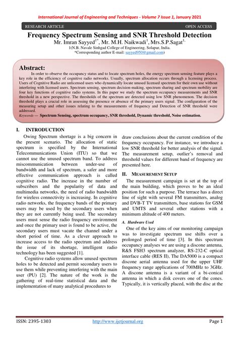 Pdf Frequency Spectrum Sensing And Snr Threshold Detection