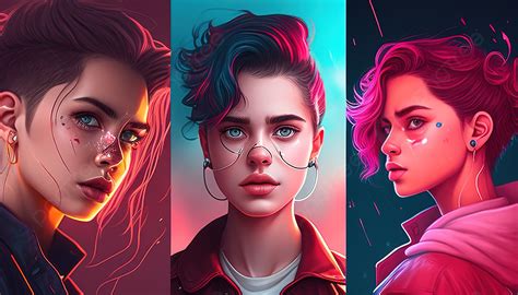 Four Girls With Different Colors On Their Face Background Cool Profile
