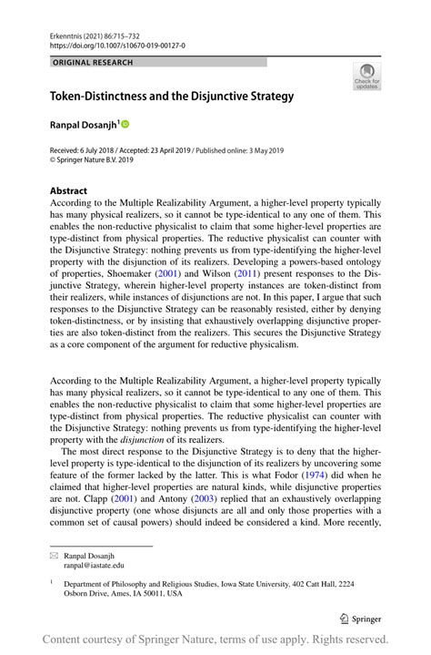 Token Distinctness And The Disjunctive Strategy