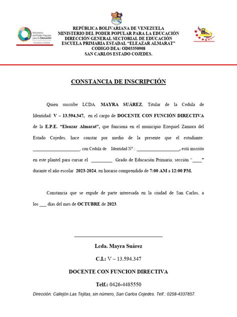 Constancia De Inscripcion Pdf