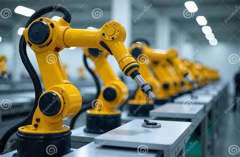 Industrial Robotic Arms Engaged In Assembly Line Tasks In A Modern Facility Stock Image Image
