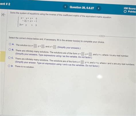 Solved Solve The System Of Equations Using The Inverse Of Chegg