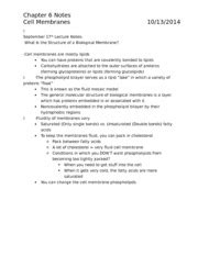 Bio Chapter Notes Chapter Notes Cell Membranes September Th Lecture Notes