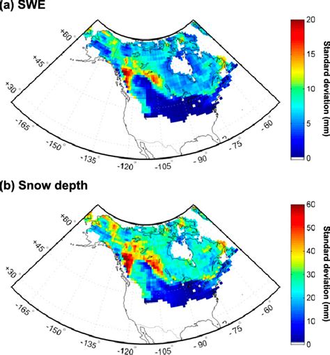 Spatial Distribution Of The Std Dev Of A Swe And B Snow Depth Download Scientific Diagram