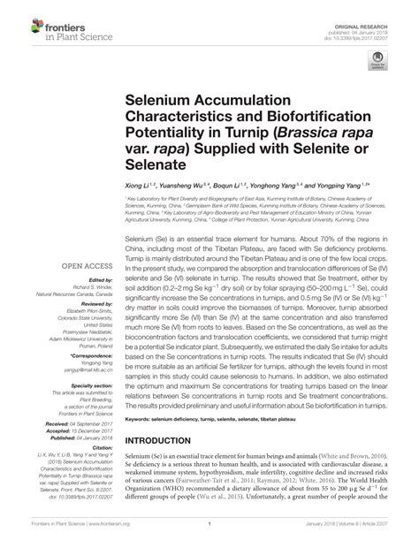 [PDF] Selenium Accumulation Characteristics and Biofortification ...