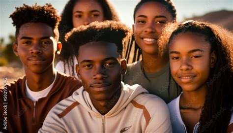 Group Of Diverse And Empowered African American Black Youth High School