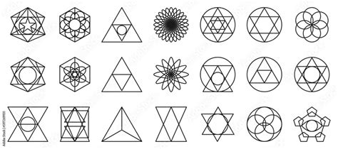 Set Of Sacred Geometry Icons Geometry Outline Shapes Isolated On White Background Stock Vector